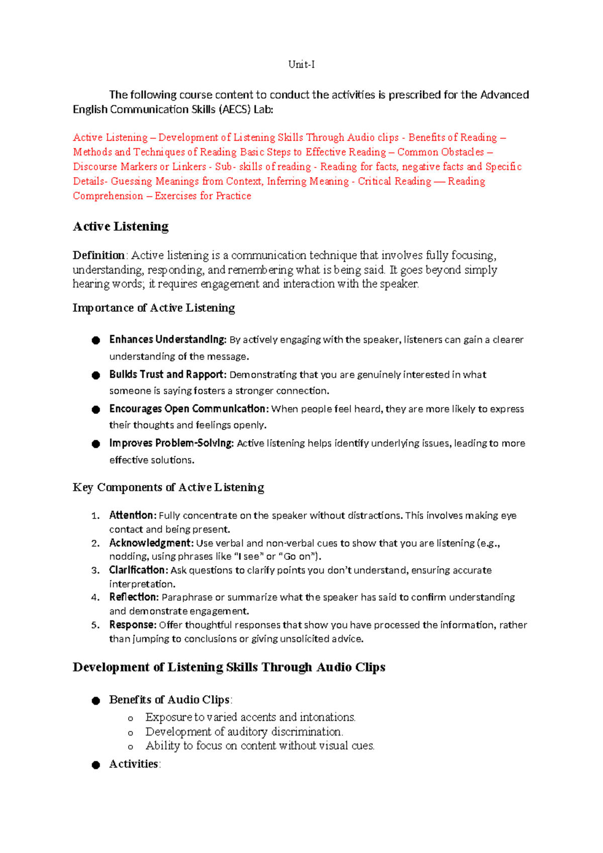 AECS Lab Manual: Enhancing Communication & Reading Skills - Studocu