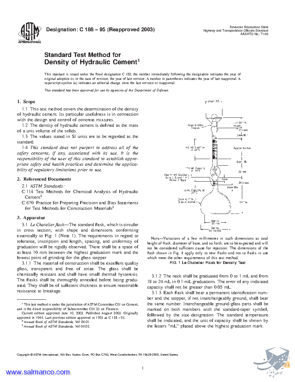 ASTM C-188 Standard Test Method for Density of Hydraulic Cement - Studocu