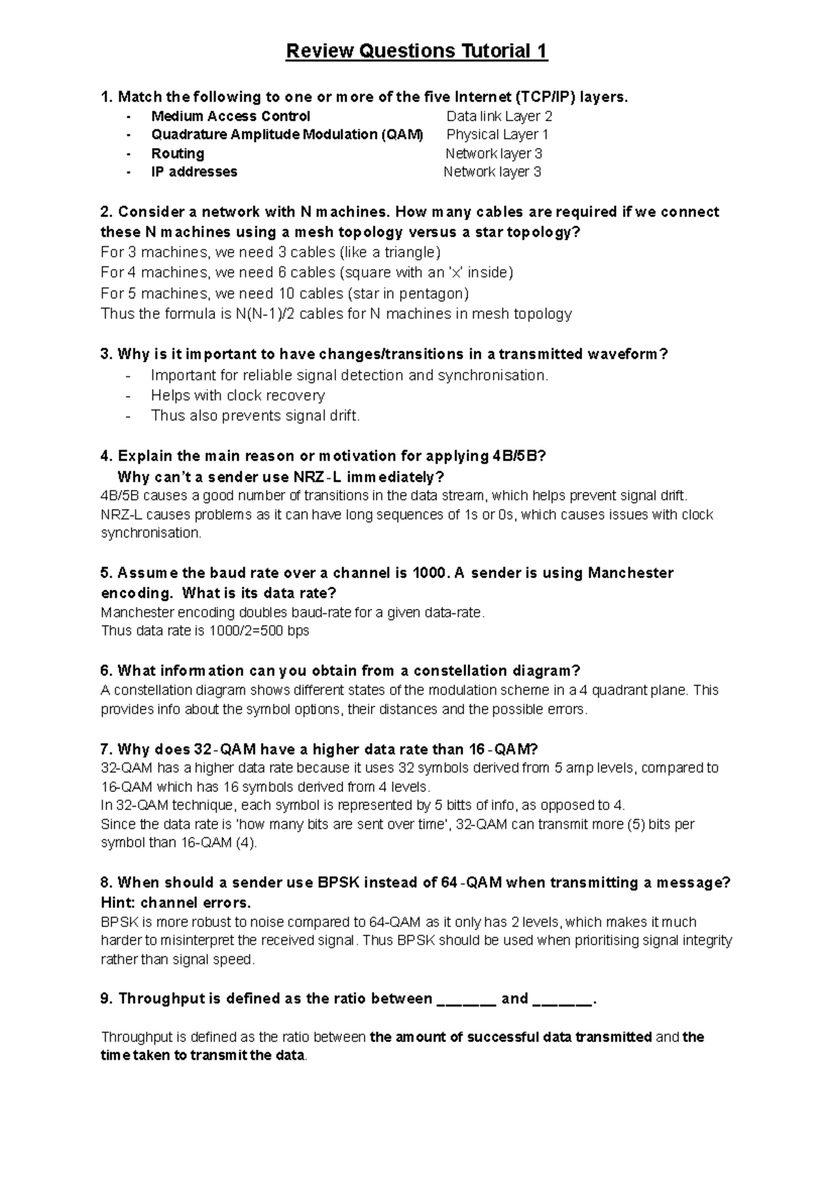ECTE364 Tutorial Week 1 Review Questions and Answers - Studocu