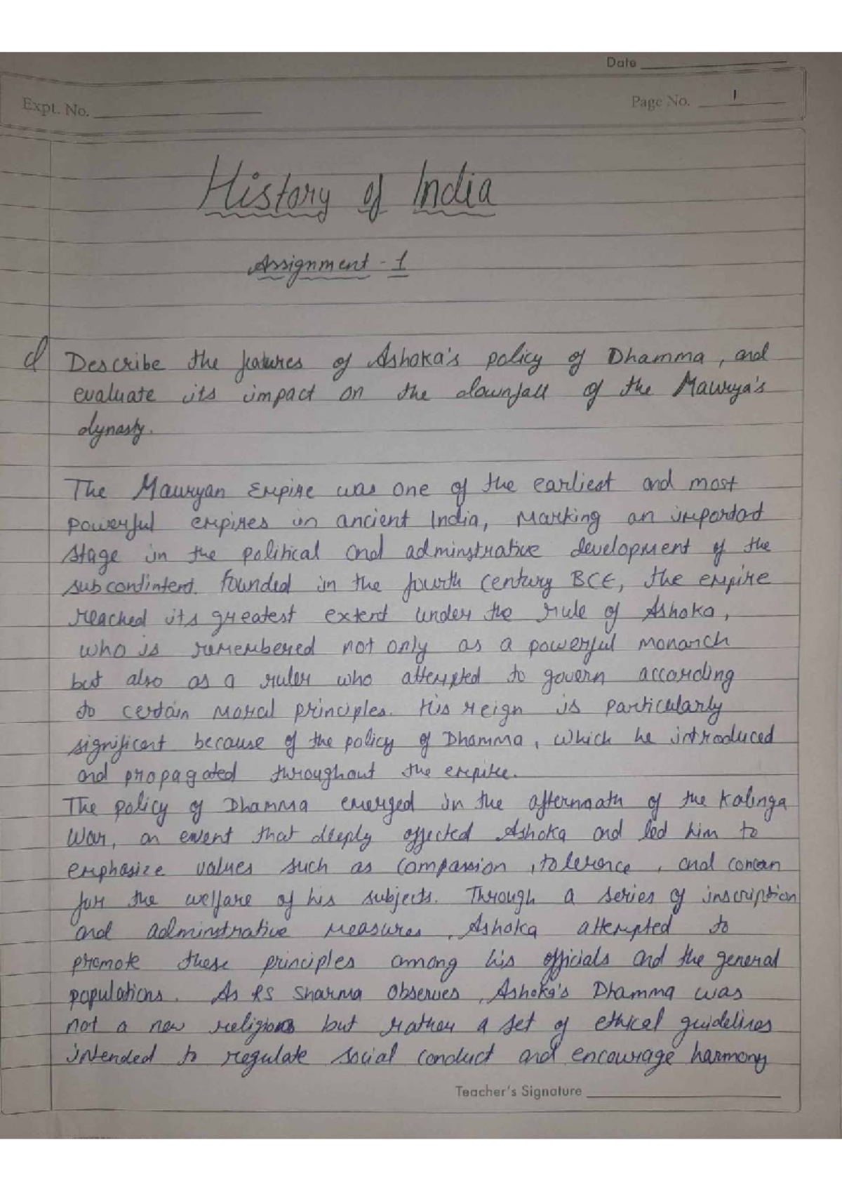 History of India Assignment 1: Evaluating Ashoka's Dhamma Policy - Studocu