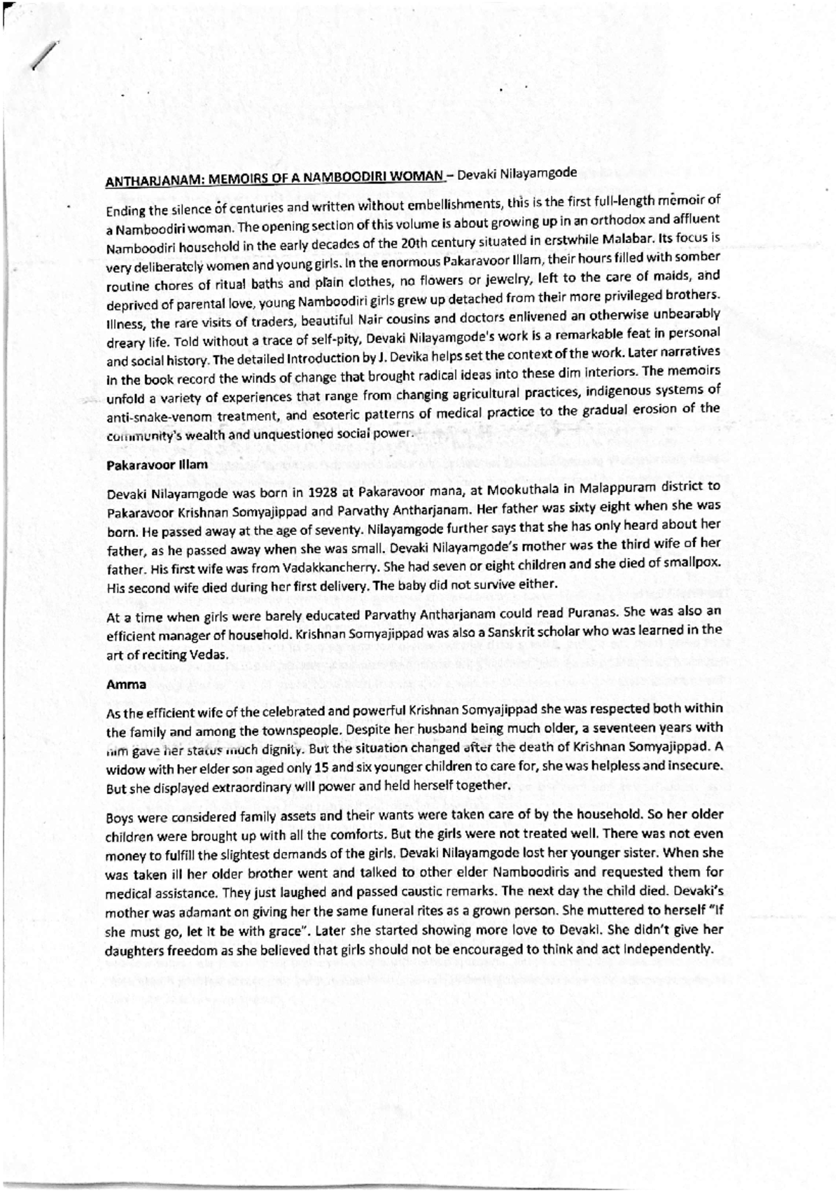 ANTH 2024: Antharjanam Memoirs of Namboodiri Women - Life Inside the ...