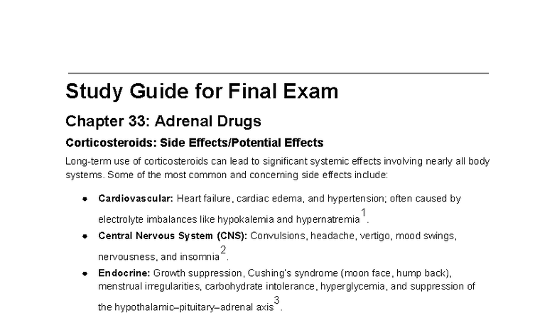Applied Pharm Final Exam Study Guide: Adrenal Drugs & More - Studocu