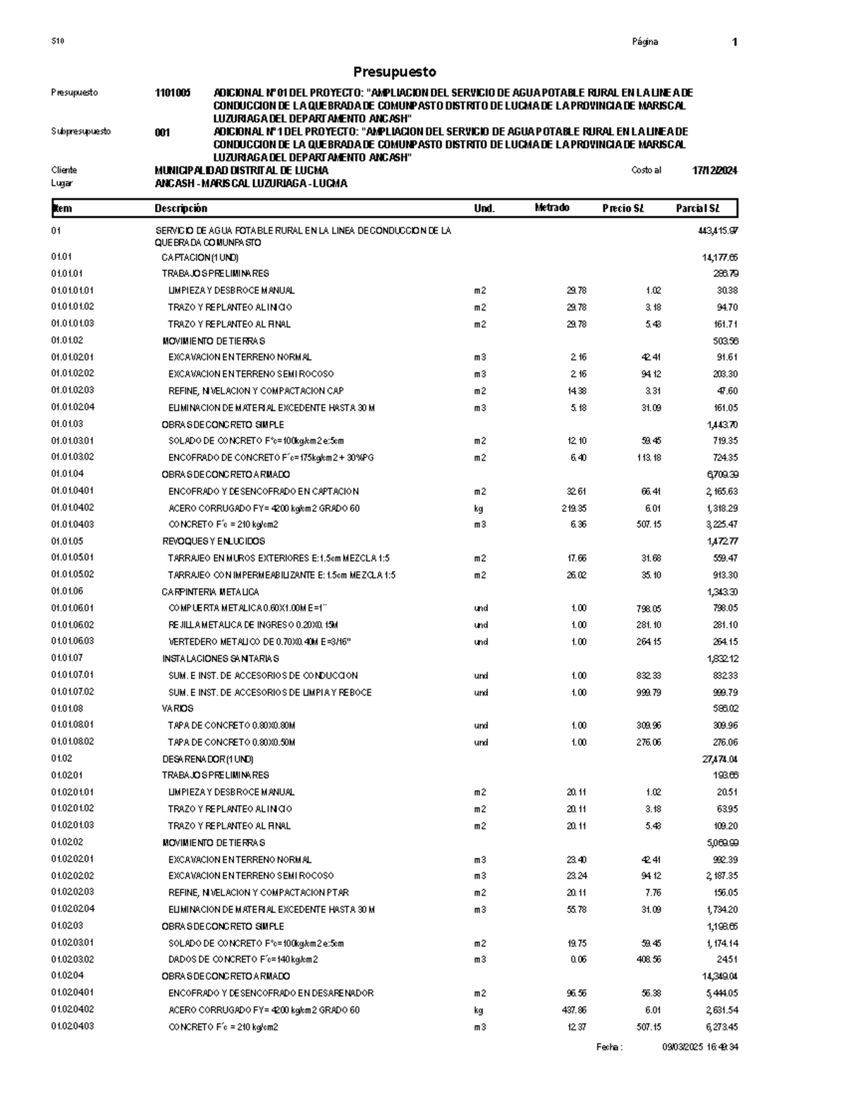 Presupuesto Cliente Corregido - Presupuesto ADICIONAL N°01 DEL PROYECTO: "AMPLIACION DEL - Studocu