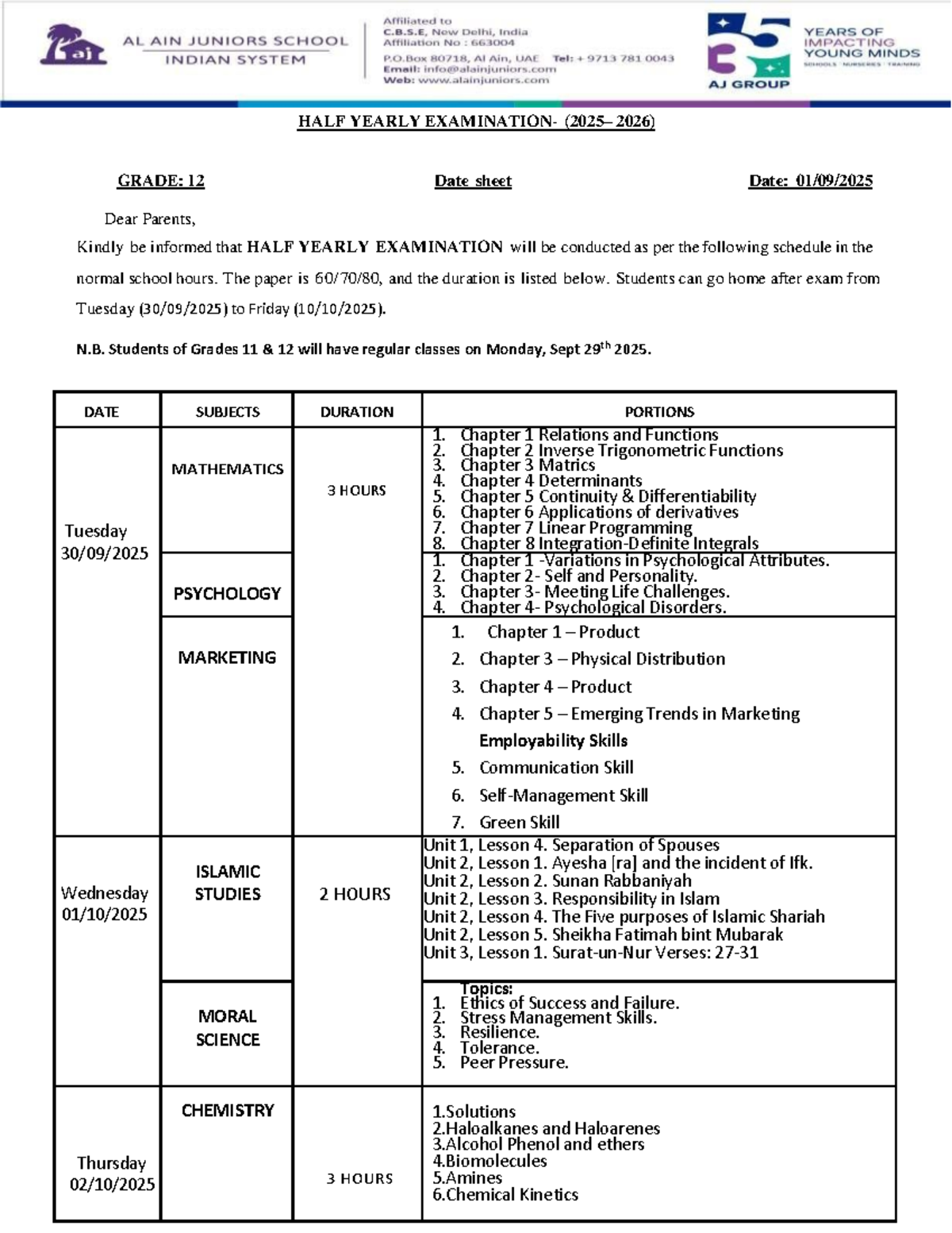 Grade 12 Half Yearly Exam Schedule 2026 - Studocu