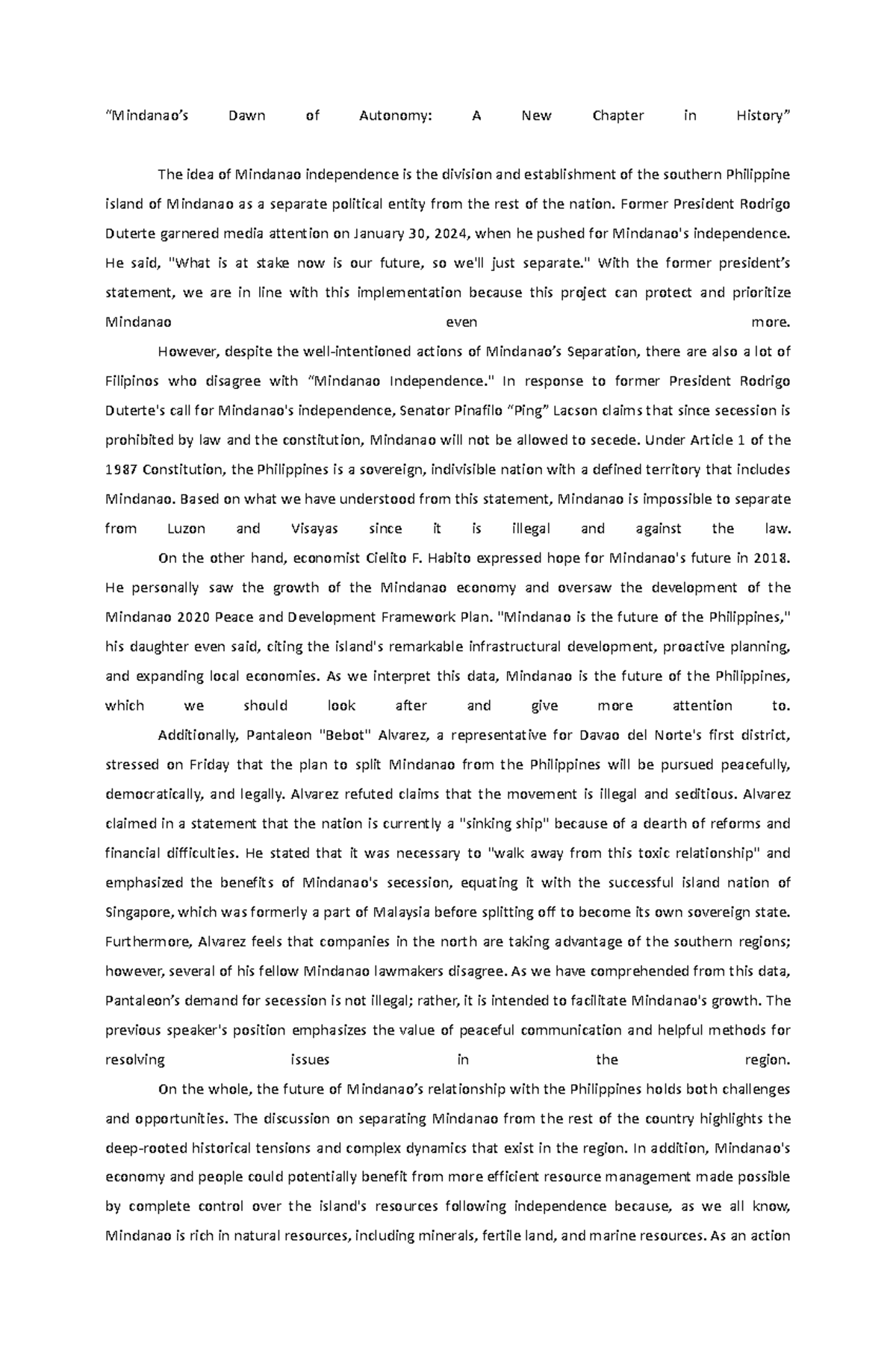 "Mindanao Autonomy Debate: Perspectives on Independence and Growth ...