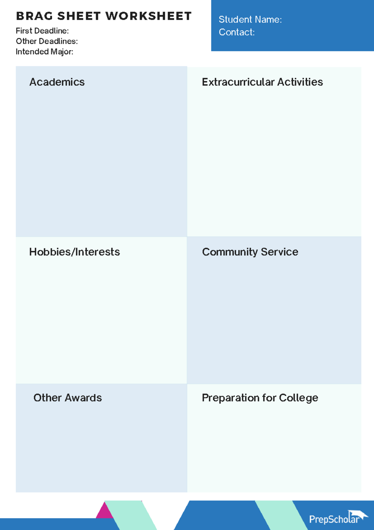 Brag Sheet Worksheet for College Prep - Studocu