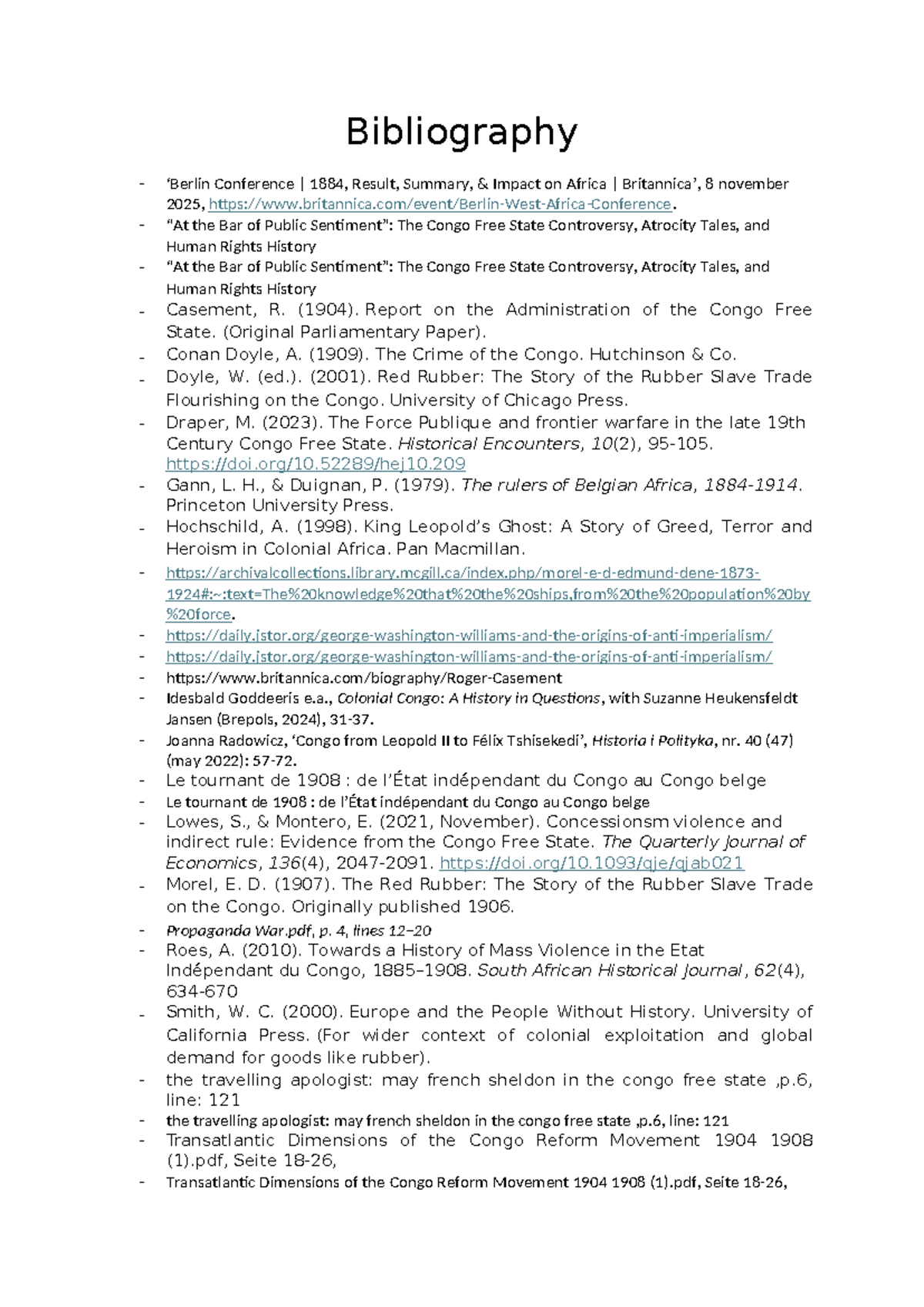 Bibliography: Impact of the Congo Free State Controversy (1884) - Studocu