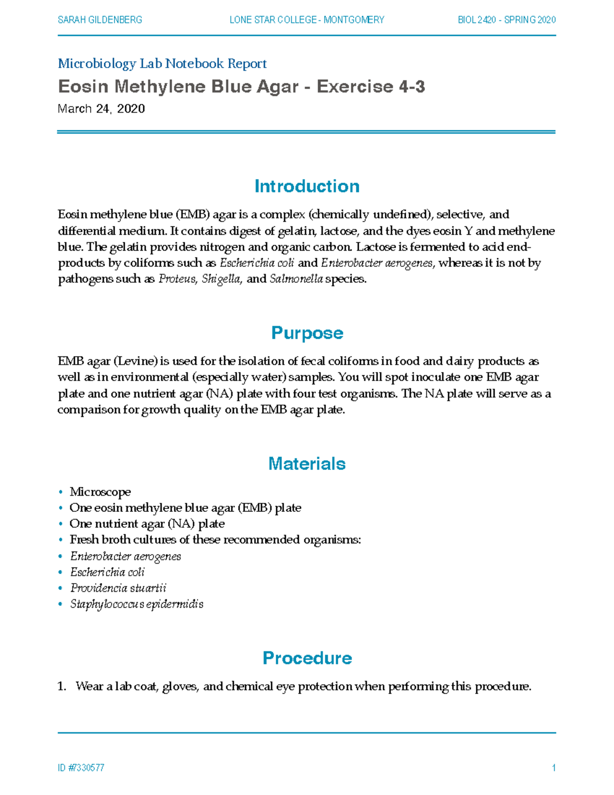 Complete EMB Lab Analysis Report - Microbiology Lab - Studocu