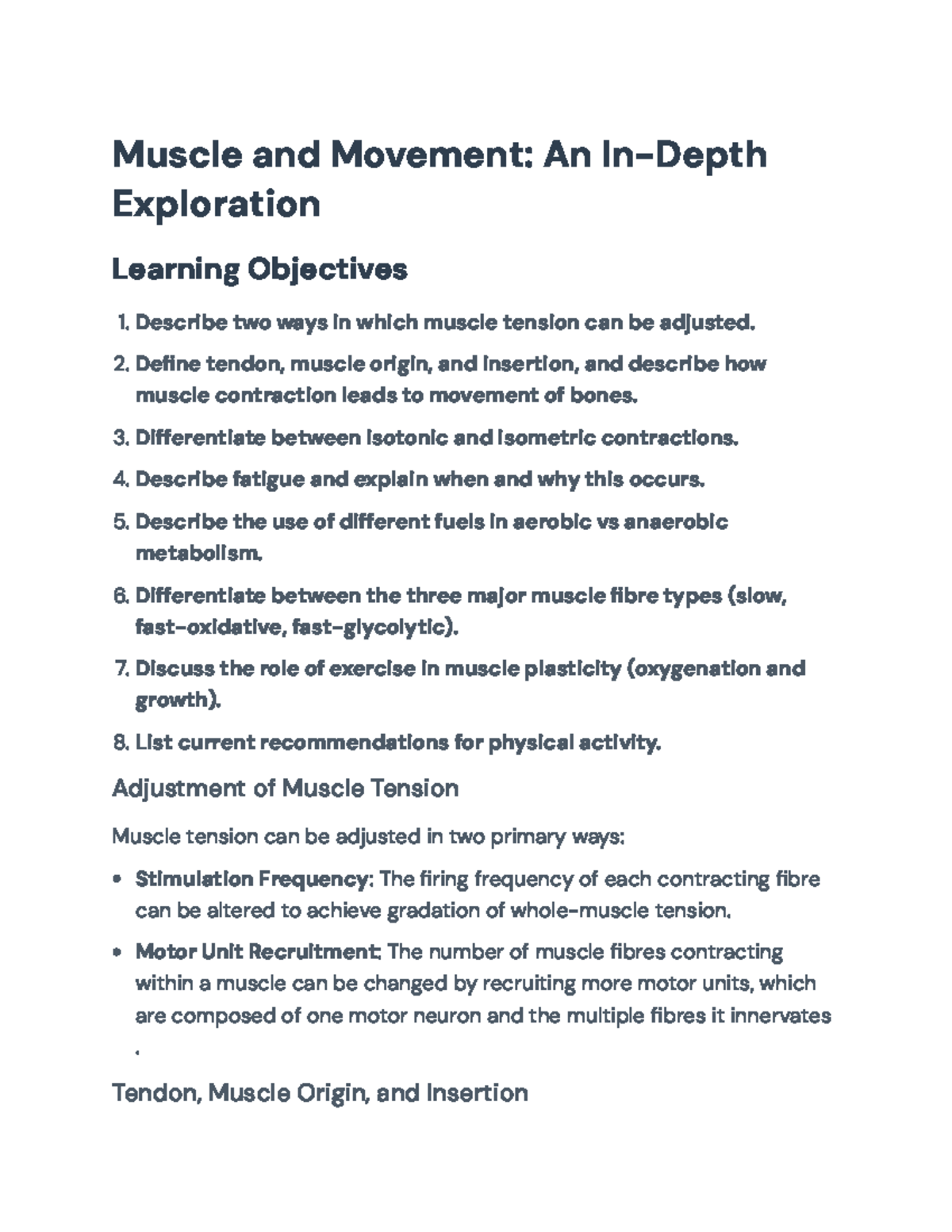 Muscle and Movement: Key Concepts and Recommendations for PE 101 ...