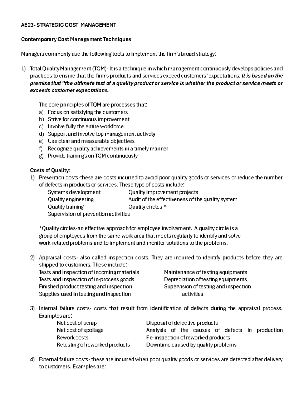Lesson 3 - Strategic Cost Management Techniques (STRACOMA Notes) - Studocu