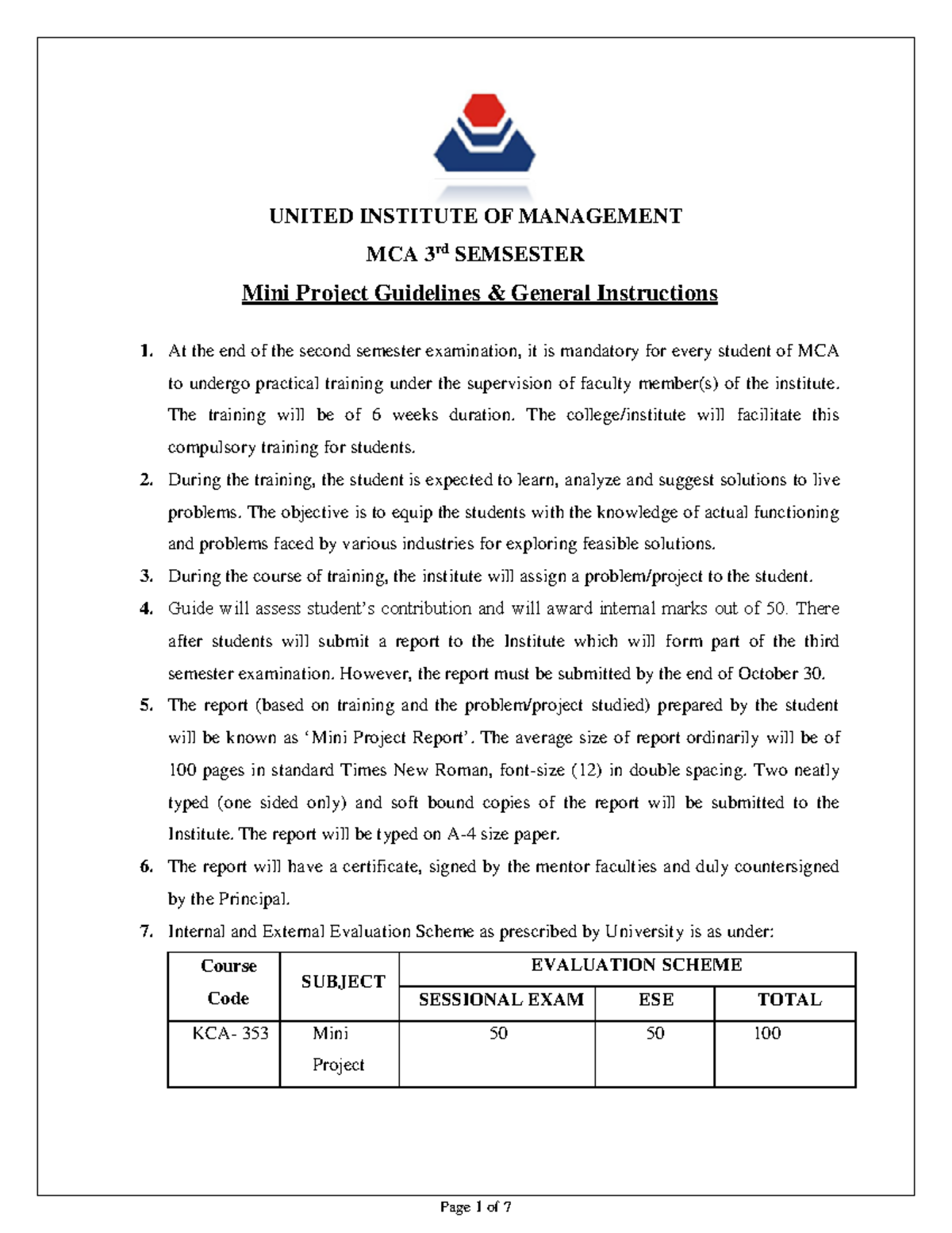 MCA 3rd Sem Mini Project Guidelines & Submission Instructions (KCA-353 ...