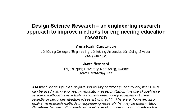 Design Science Research in Engineering Education: Methodological ...