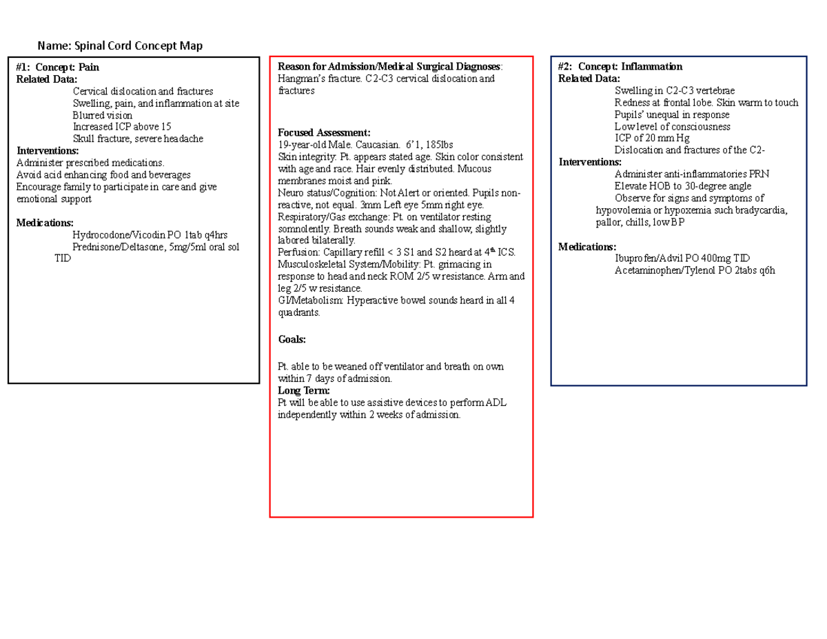 Neuro Concept Map-Concepts - Name: Spinal Cord Concept Map Reason for ...