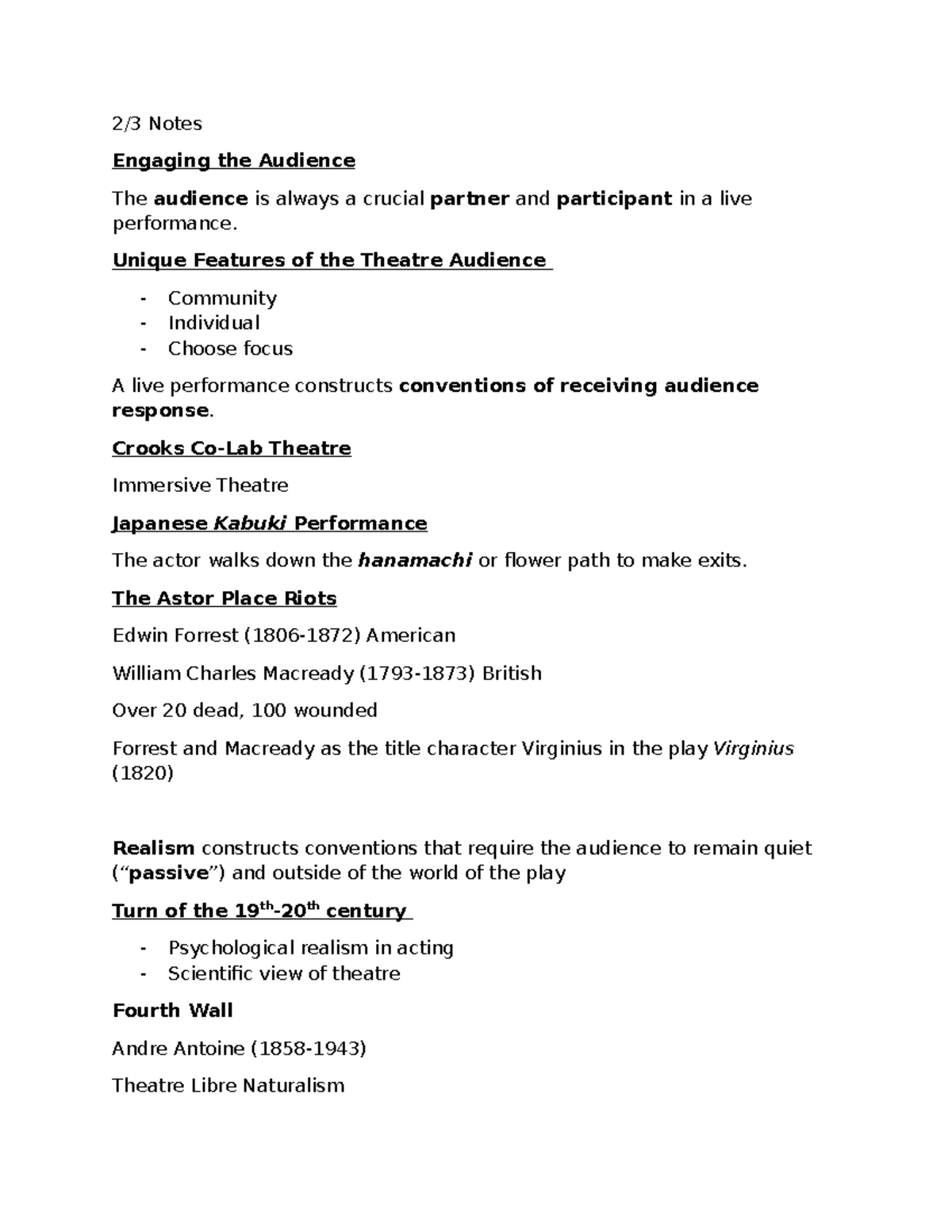 Engaging the Audience: Theatre Notes (Feb 3) on Performance Conventions ...