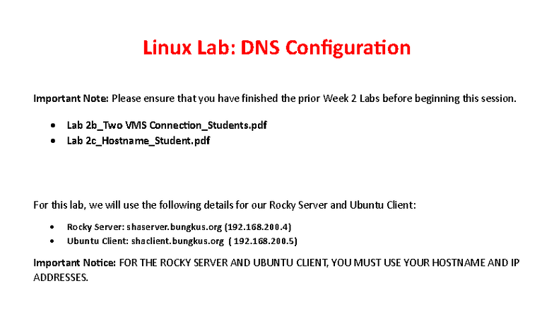 Lab 5a: DNS Configuration for Rocky Linux and Ubuntu Clients - Studocu