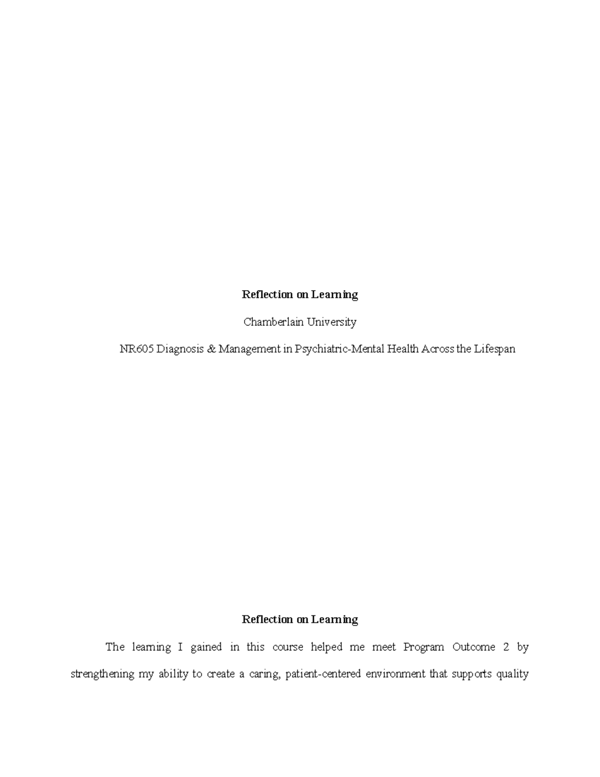 NR605 Week 8 Reflection: Enhancing Patient-Centered Care - Studocu