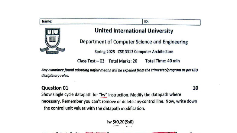 CSE 3313 Computer Architecture - Class Test 03 Q&A - Studocu