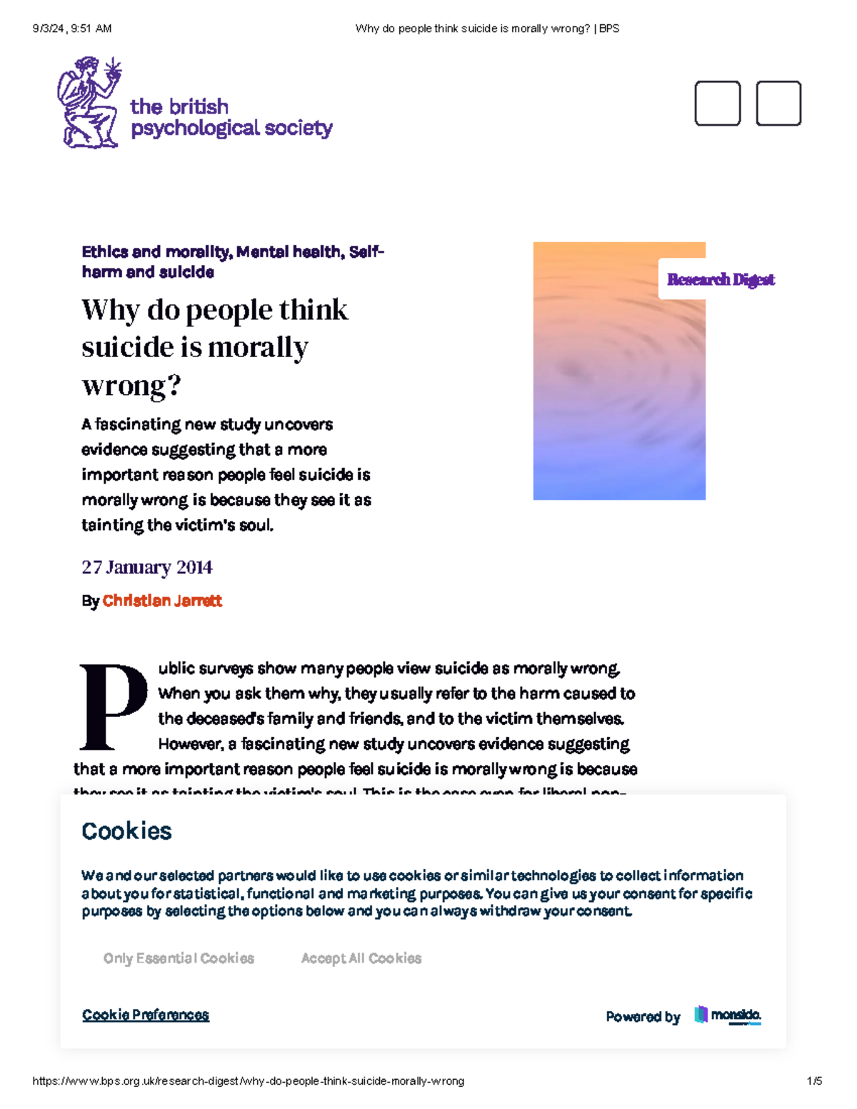 Understanding the Moral Perception of Suicide: Insights from BPS Study ...
