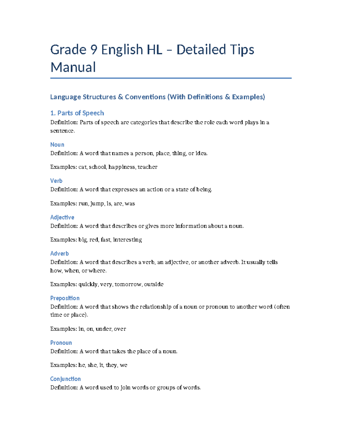 Grade 9 English HL Language Structures Tips Manual - Studocu