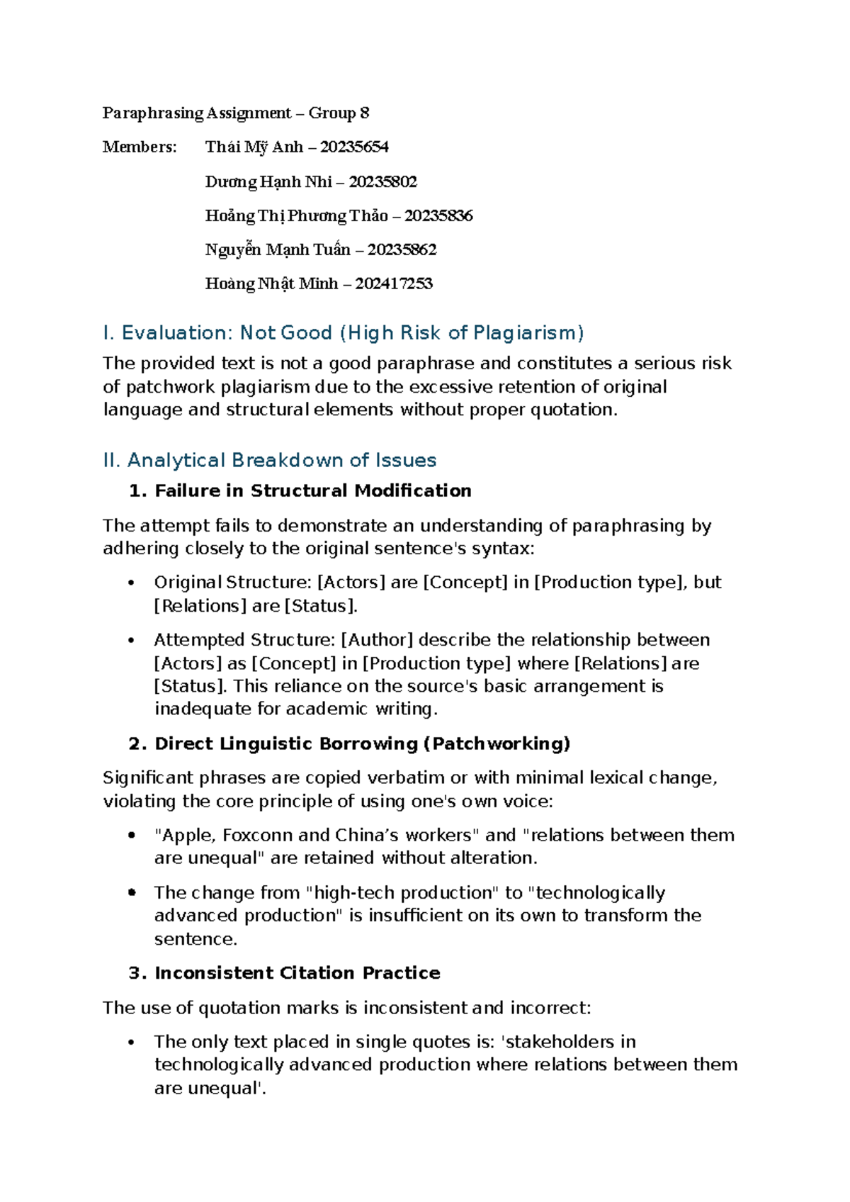 Paraphrasing Assignment Evaluation & Analysis - Group 8 - Studocu
