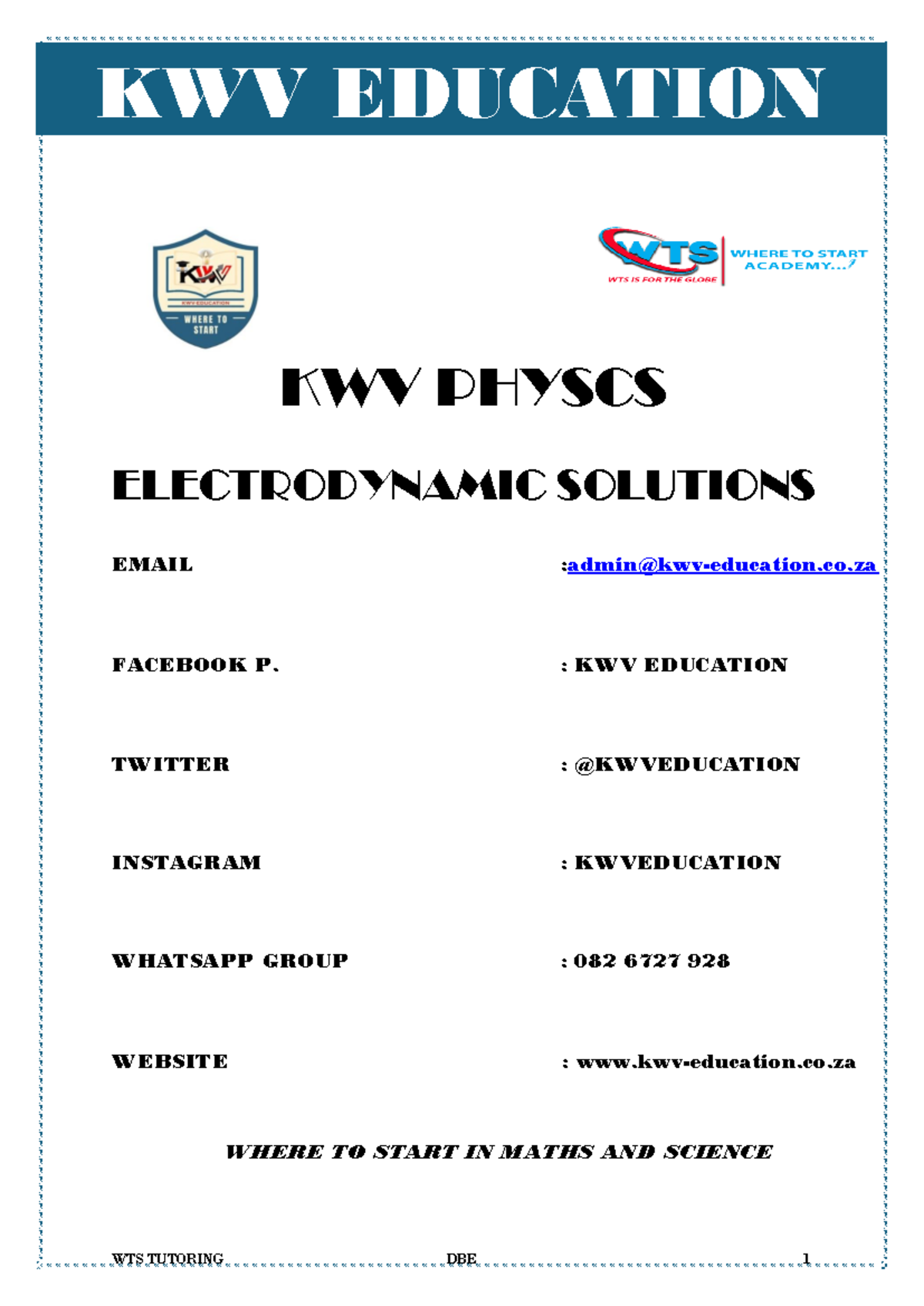 KWV Electrodynamics Solutions Guide and Resources - Studocu