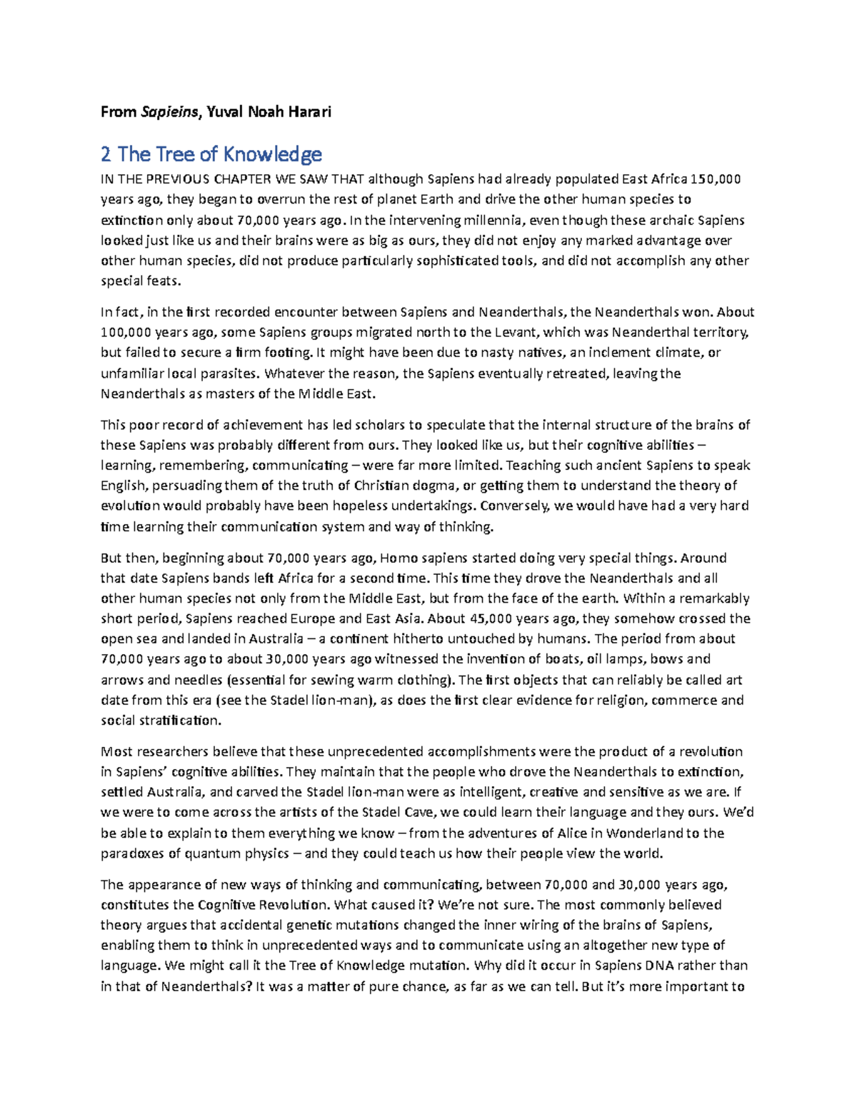 SAPIENS 101: The Tree of Knowledge and the Rise of Corporations - Studocu