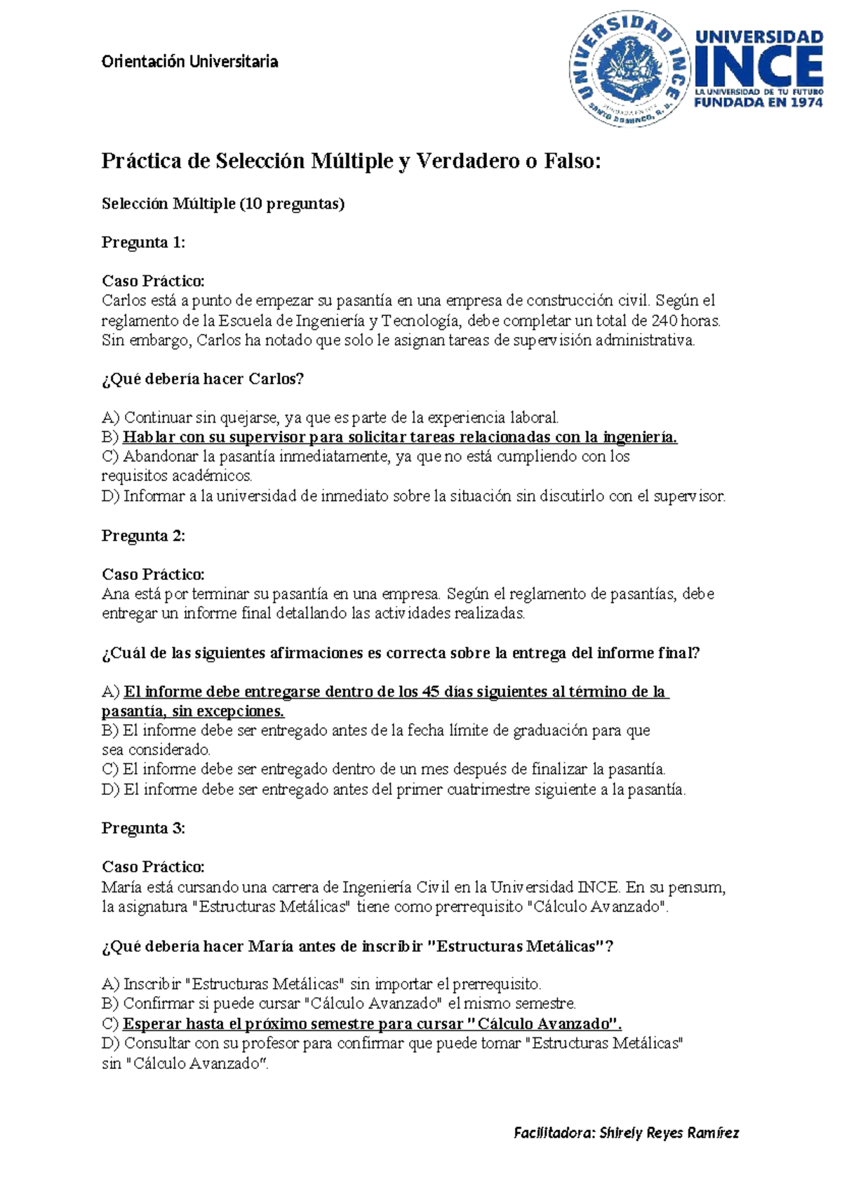 Unidad 2 - Prácticas de Selección Múltiple y Verdadero o Falso - Studocu