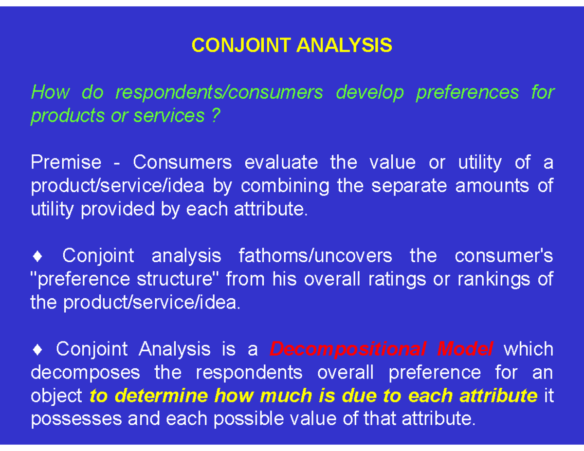 Conjoint Analysis (Course Code: CA101) - Understanding Consumer Preferences - Studocu
