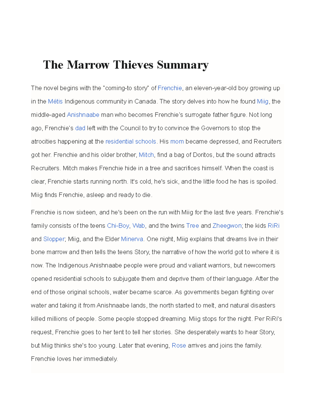 The Marrow Thieves (ENG 101) Summary and Analysis - Studocu