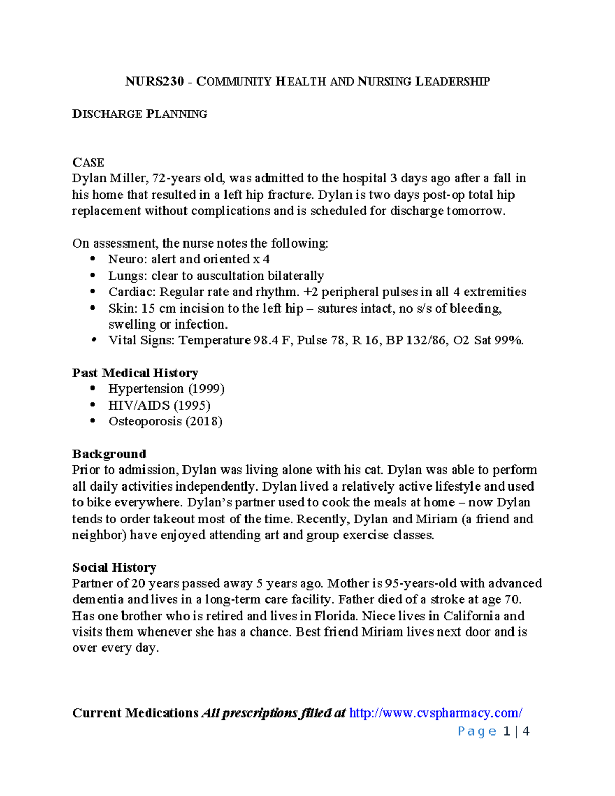 NURS230 Discharge Planning Case Study: Dylan Miller's Recovery - Studocu