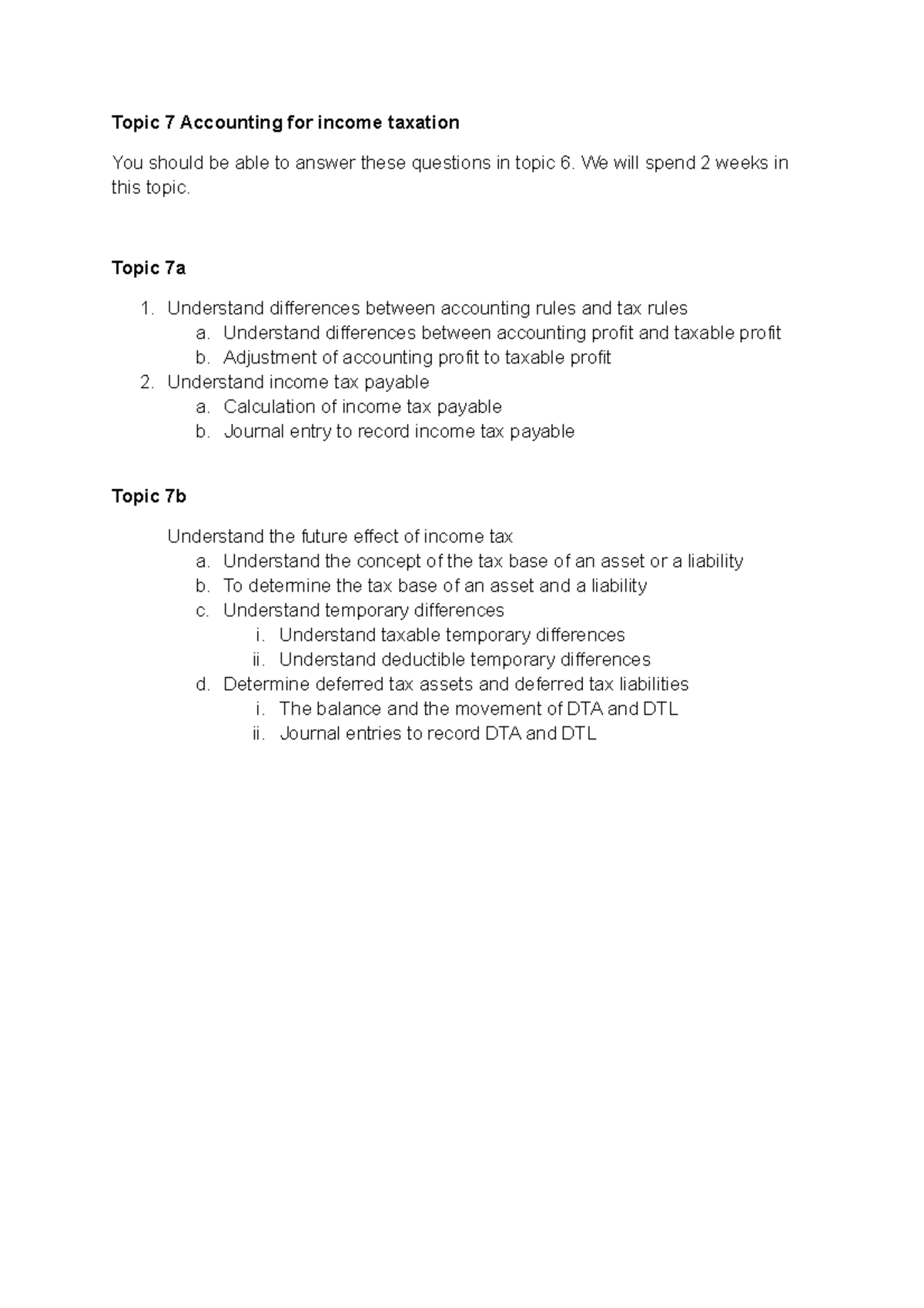 Topic 7a Exercises(1) - Topic 7 Accounting for income taxation You ...