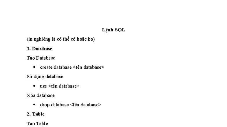 Lệnh SQL Cơ Bản và Thủ Tục Lưu Trữ - ABCD - Studocu