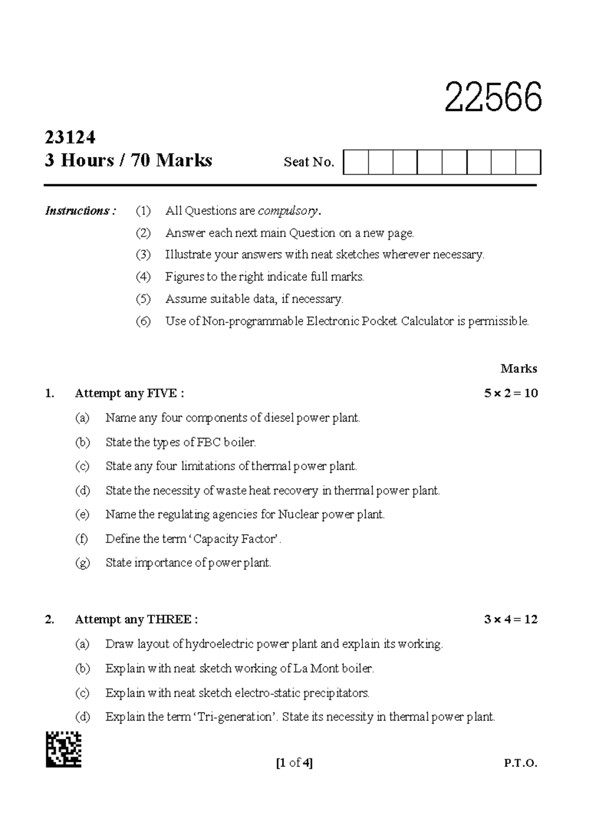 22566 2023 Winter Exam: Power Plant Engineering Questions - Studocu