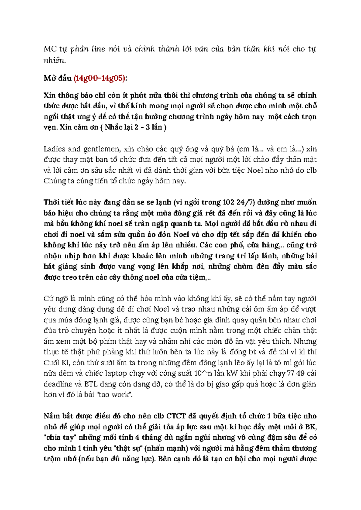 Script CHO MC - good - MC tự phân line nói và chỉnh thành lời văn của ...