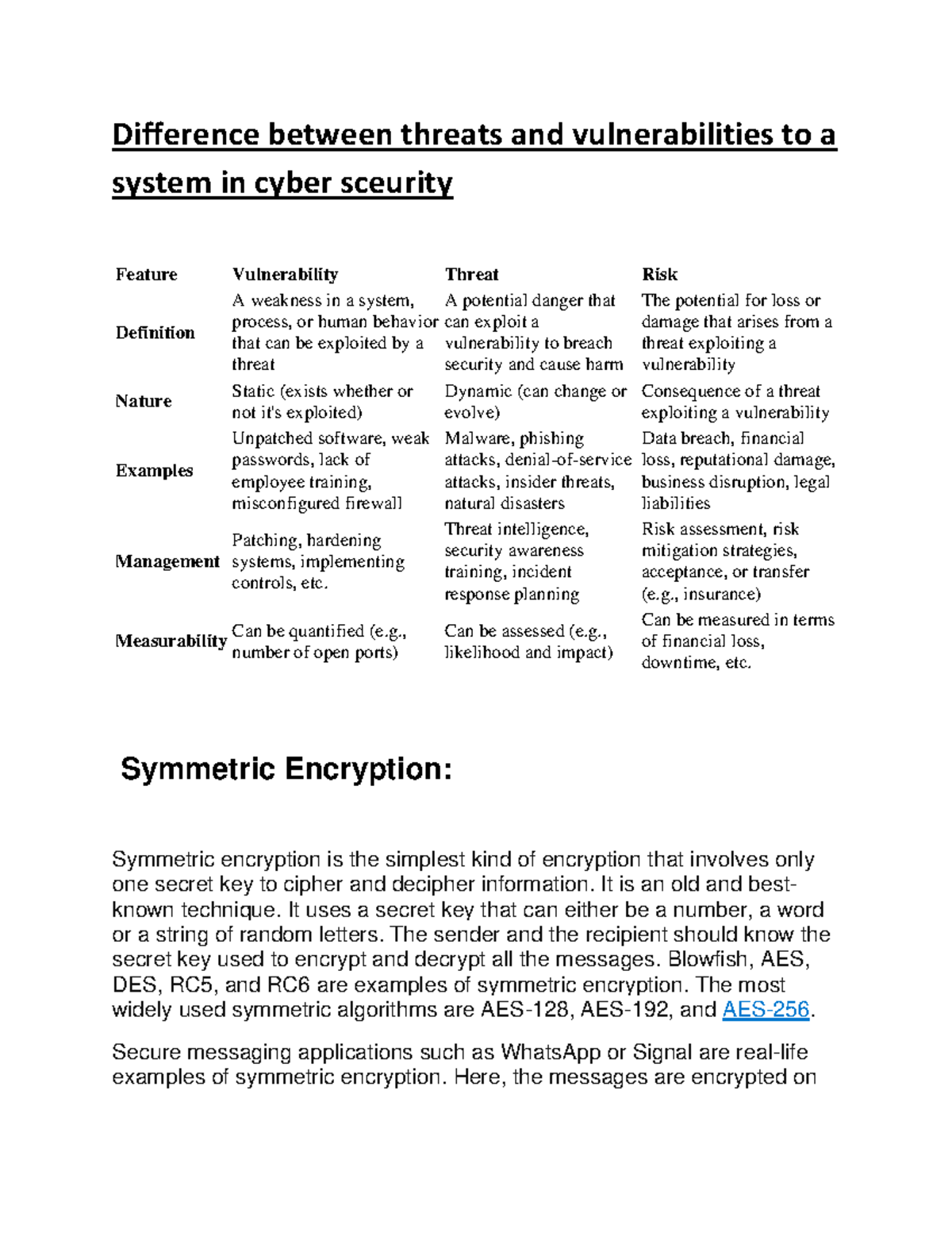 Cyber Security: Differences Between Threats and Vulnerabilities - Studocu