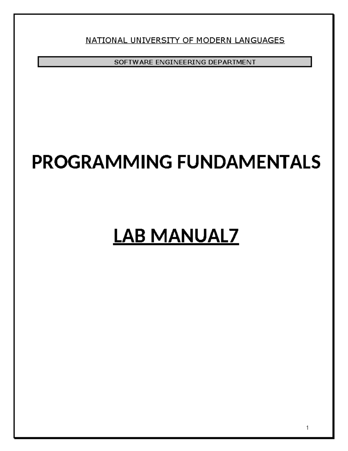 NATIONAL UNIVERSITY OF MODERN LANGUAGES SE-101 Programming Fundamentals ...