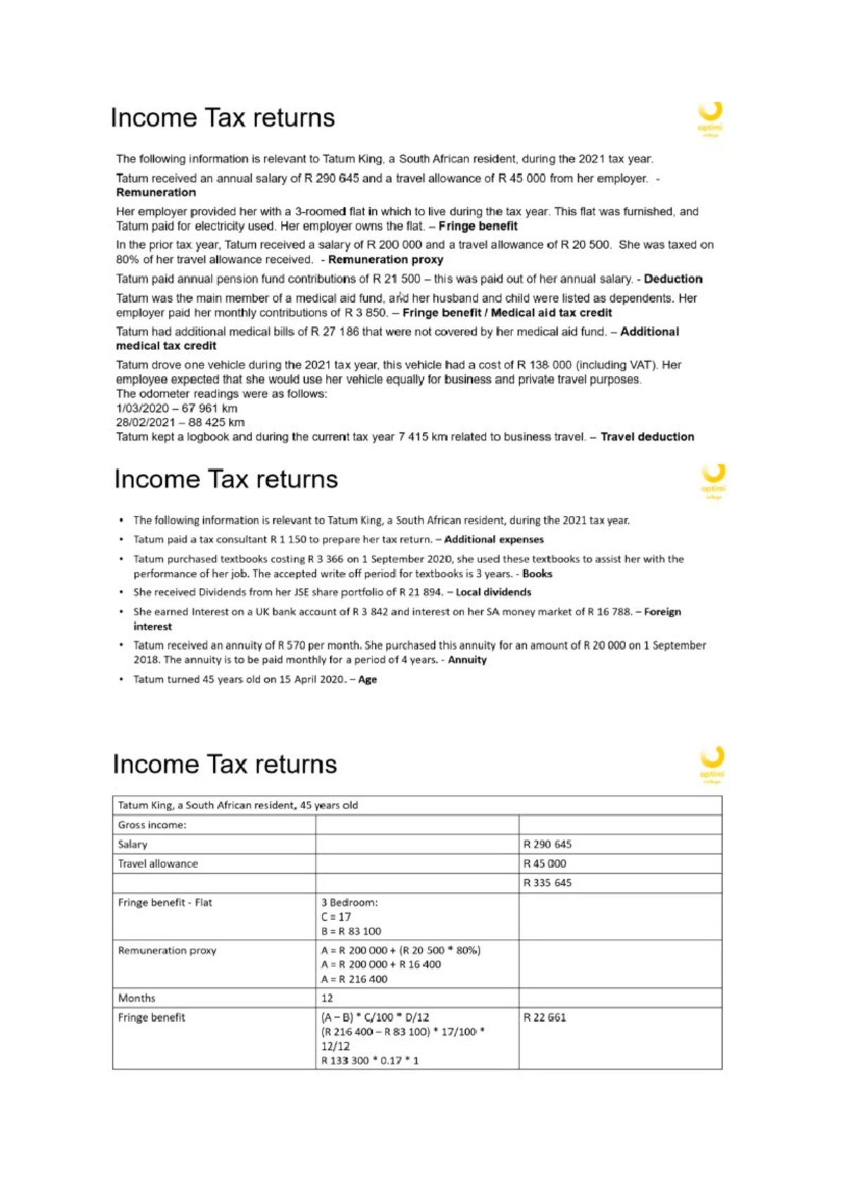 Quick Notes on TAX Returns for Easy Reference - Studocu