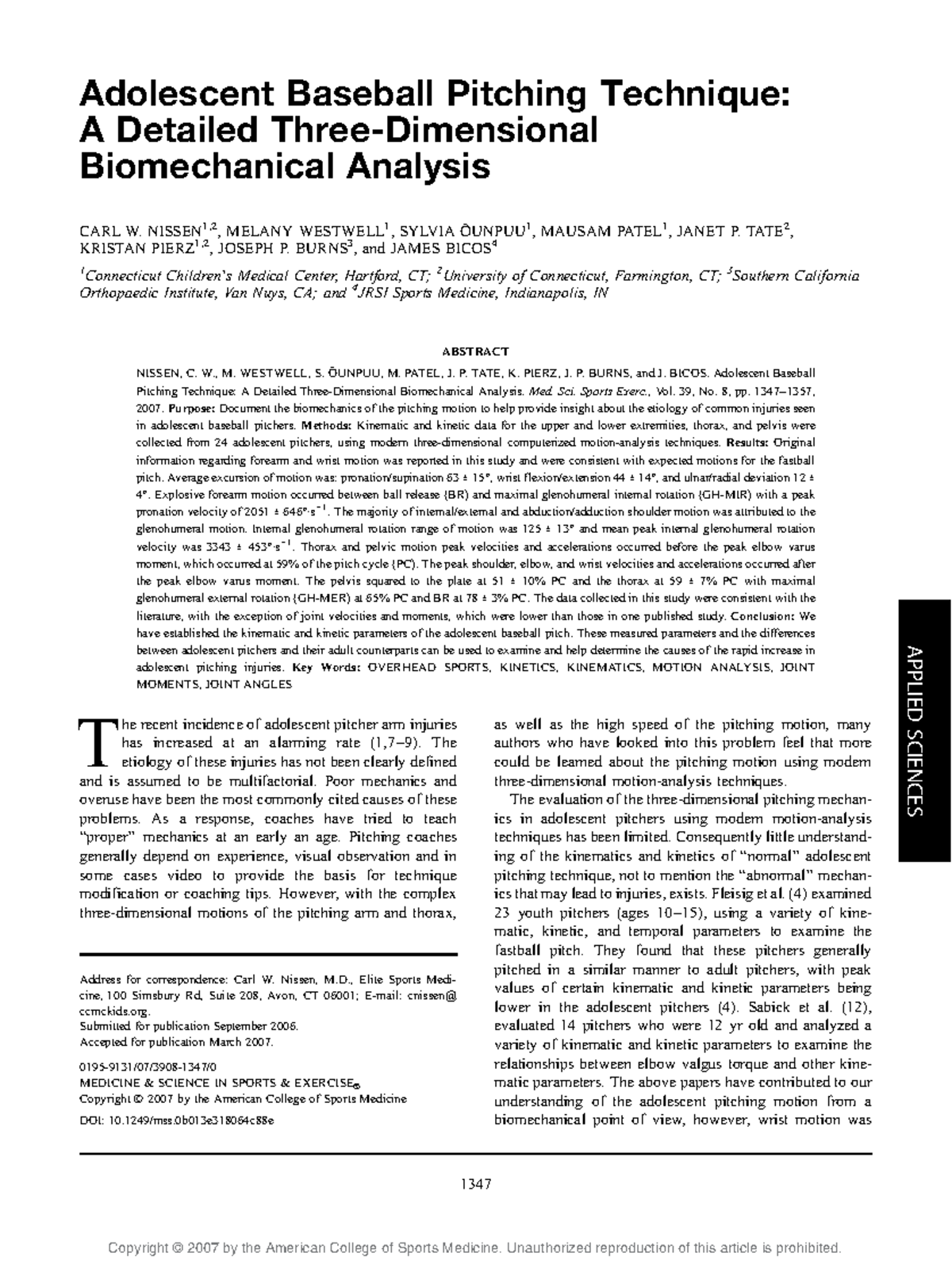 Adolescent Baseball Pitching Biomechanics: Insights on Injury ...