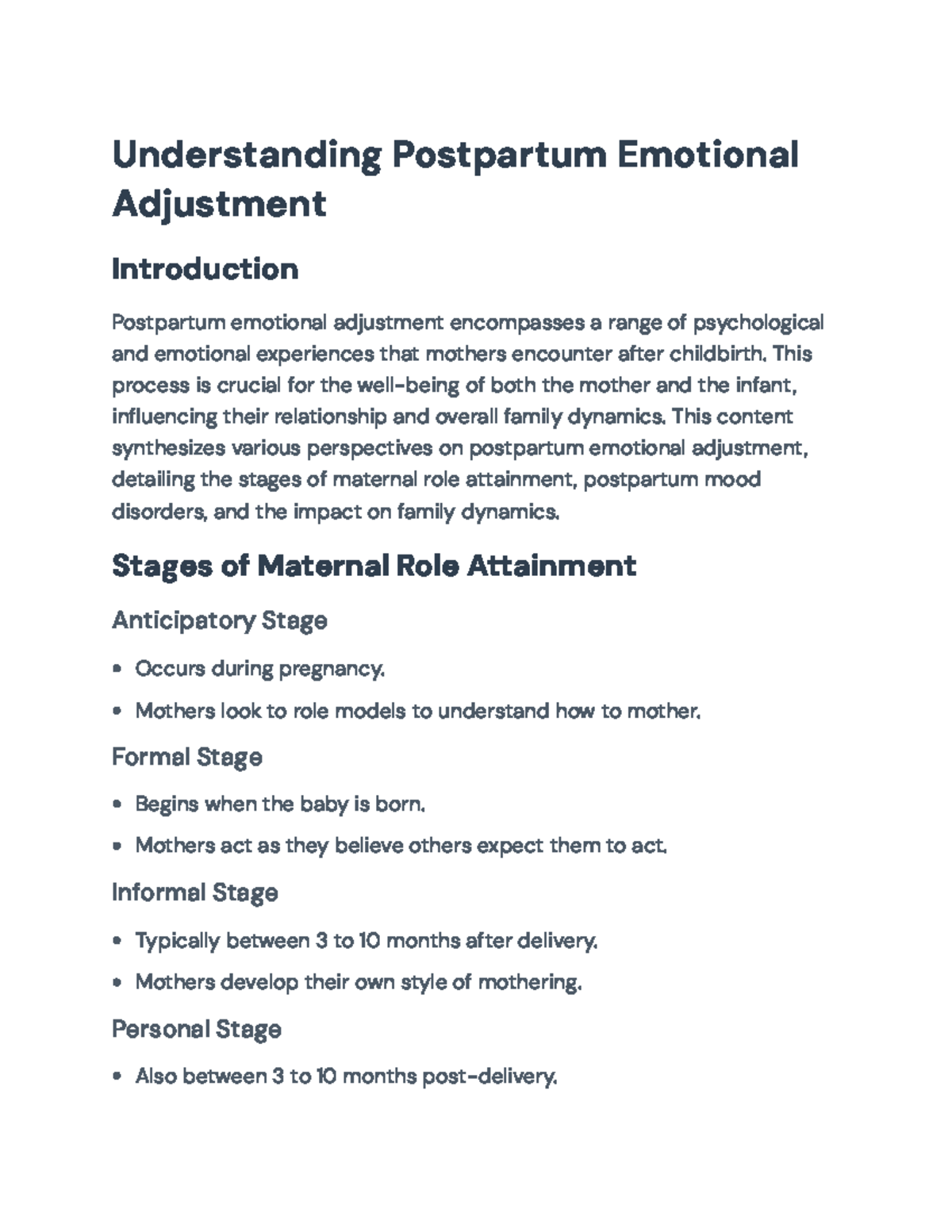 Postpartum Emotional Adjustment: Stages & Disorders Overview (PSY 305 ...