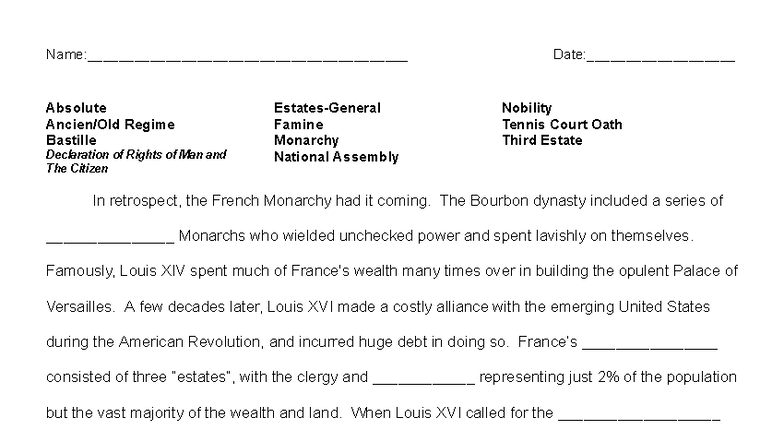 French Revolution Review - Name ...