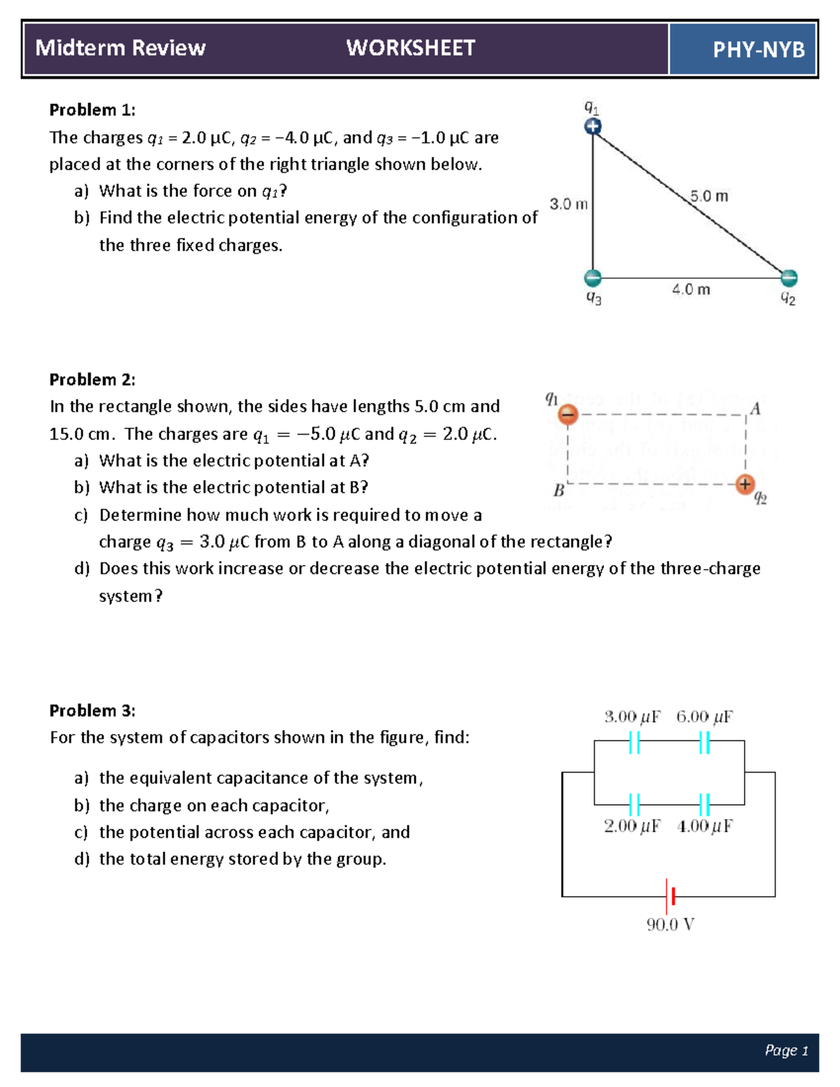 NYB W25 Midterm Review Worksheet: Electric Forces & Capacitors - Studocu
