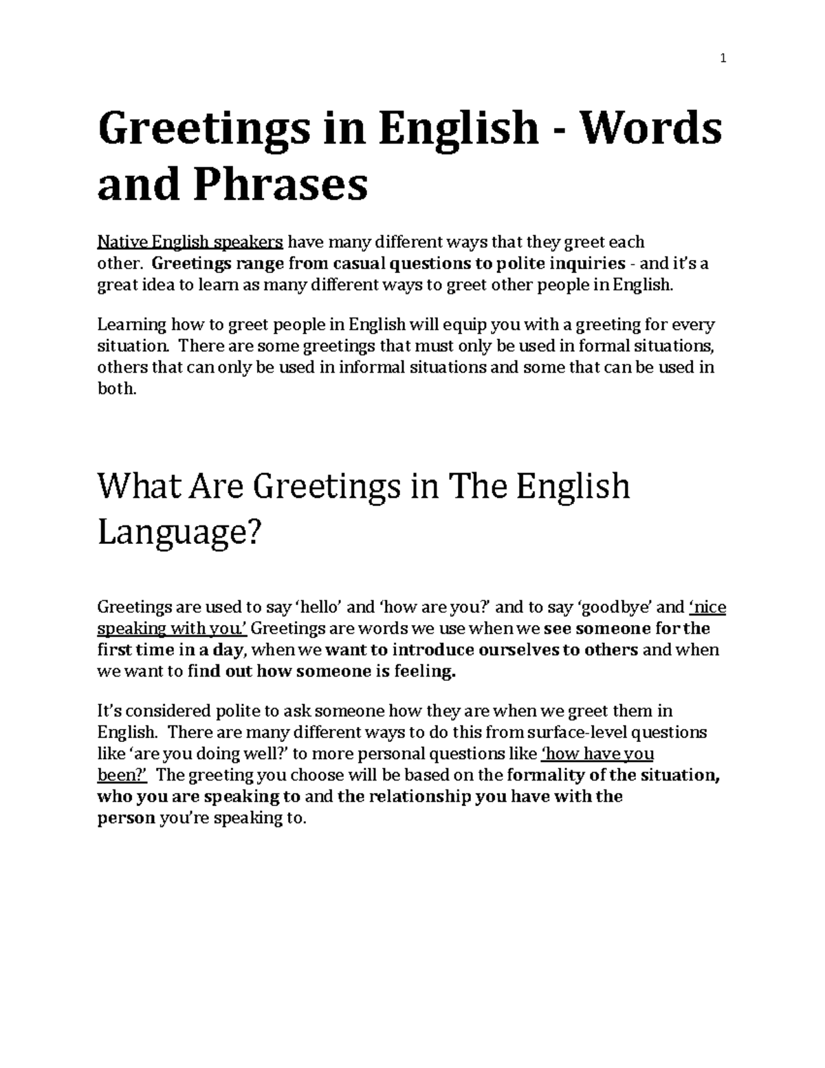 English Greetings & Self-Introduction Guide - Essential Phrases - Studocu