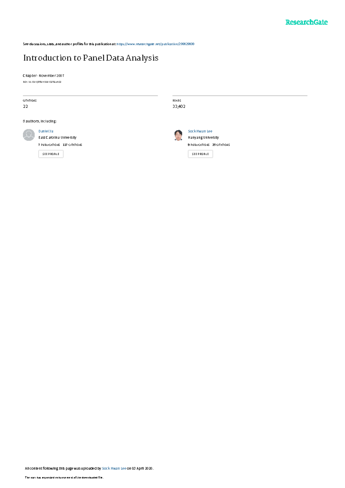 **Introduction to Panel Data Analysis: Concepts & Practices (PUBA 32)** - Studocu