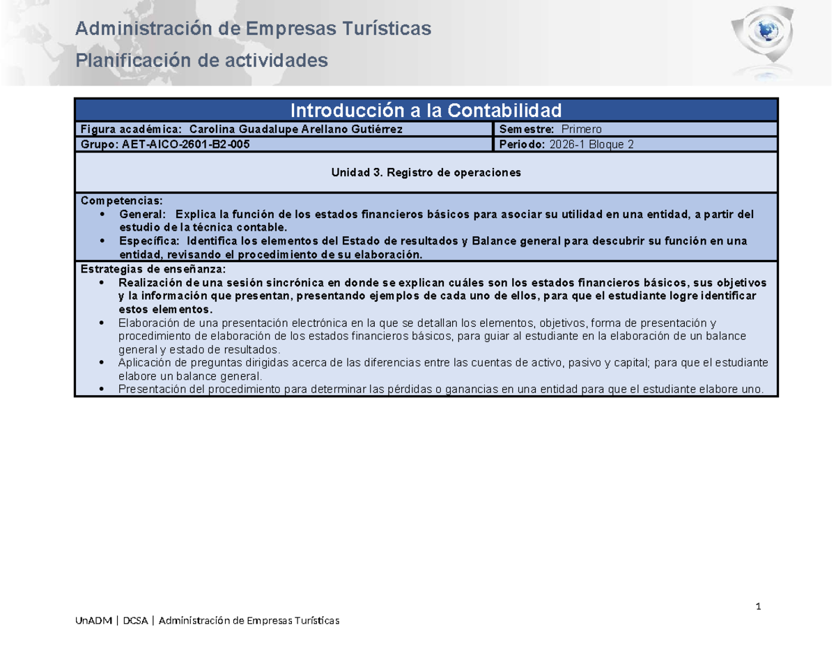 AICO 2601 B2 005: Planificación de Actividades en Contabilidad ...