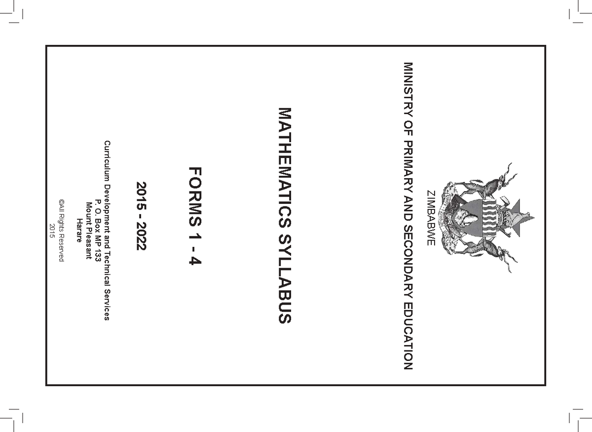 Mathematics syllabus for forms 1 to 4 (2015-2022) in Zimbabwe - Studocu