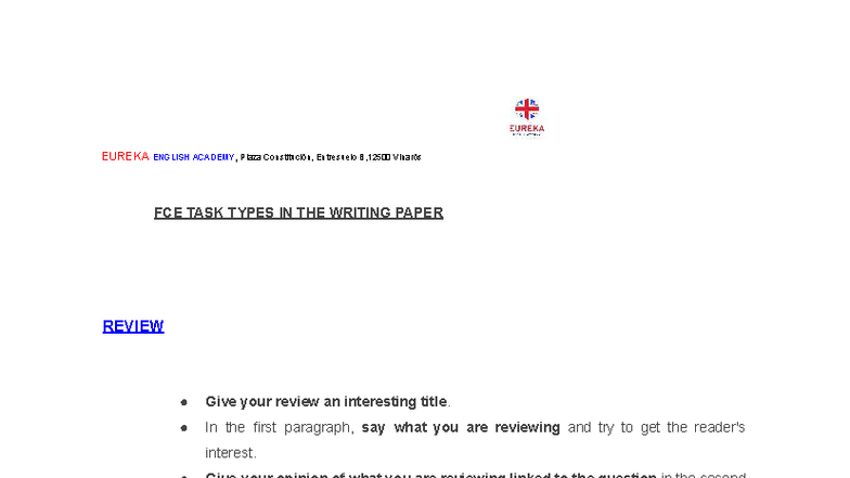 FCE Writing Paper Review: Task Types and Insights - Studocu