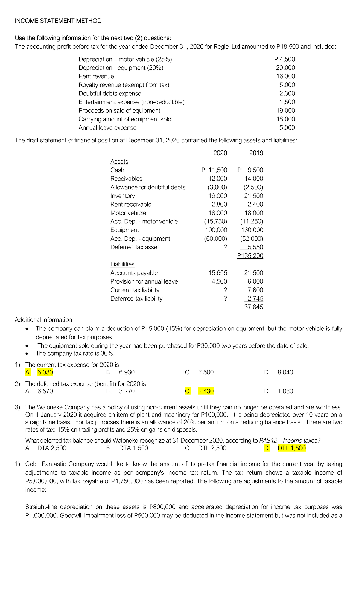 43 - Income Statement Method Reviewer for Tax Accounting 2021 - Studocu