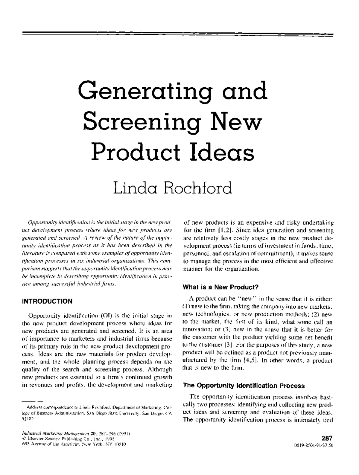Generating and Screening New Product Ideas - A Marketing Perspective ...