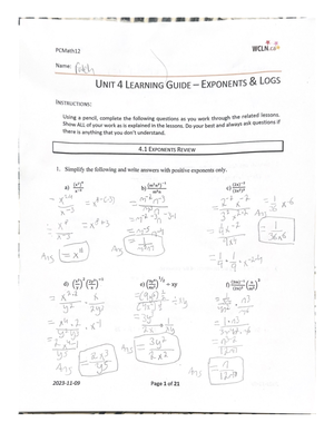 Pre-Calculus - Grade: 12 - High School - Canada - Studocu