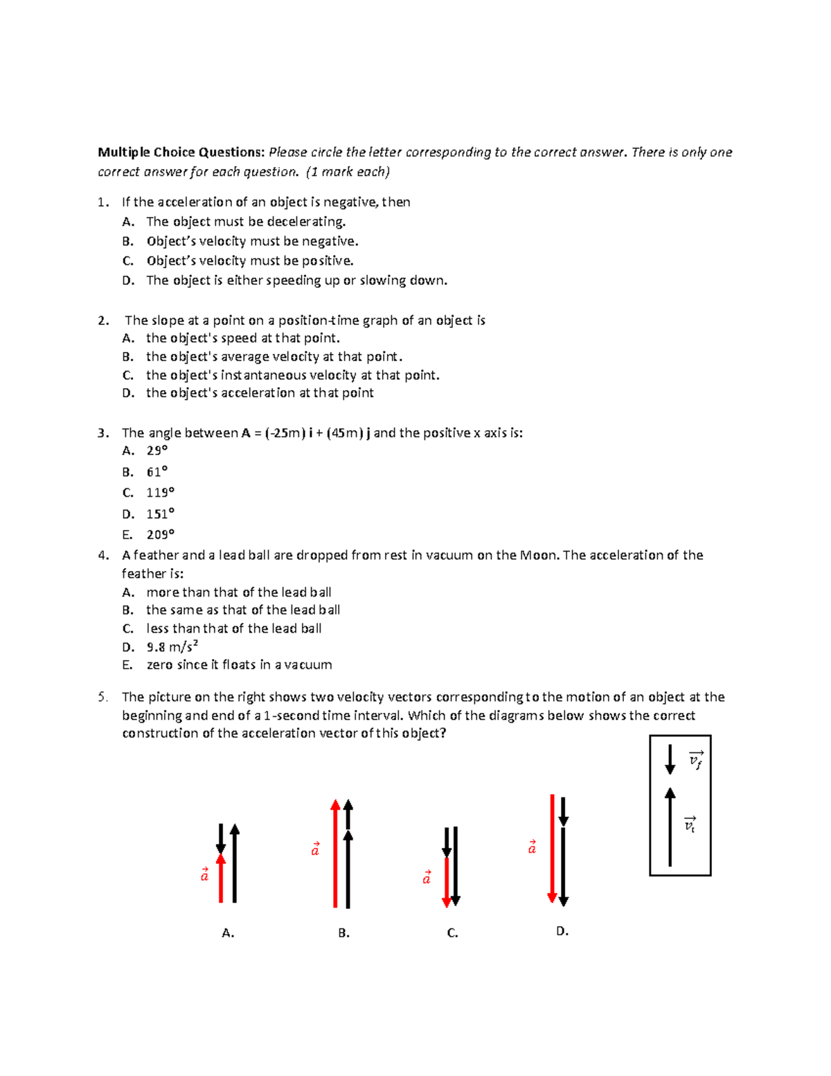 Practice exam - Multiple Choice Questions: Please circle the letter ...
